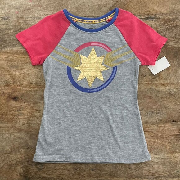Marvel | Shirts & Tops | New 66x Girls Captain Marvel Sequined Logo Tee | Poshmark